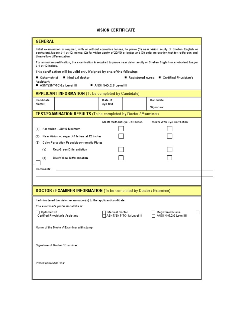 Vision Certificate Format | PDF