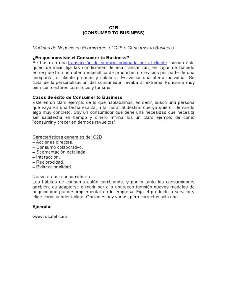 Modelos de Negocio en Ecommerce El C2B o Consumer To Business | PDF ...