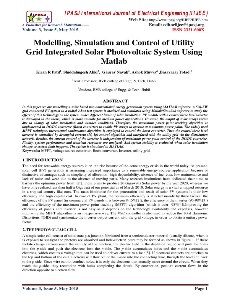 Modelling, Simulation and Control of Utility Grid Integrated Solar ...