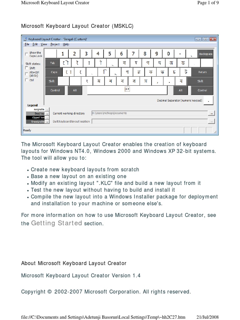 MSKLC Overview 20080721 | PDF | Computer Keyboard | Microsoft Windows