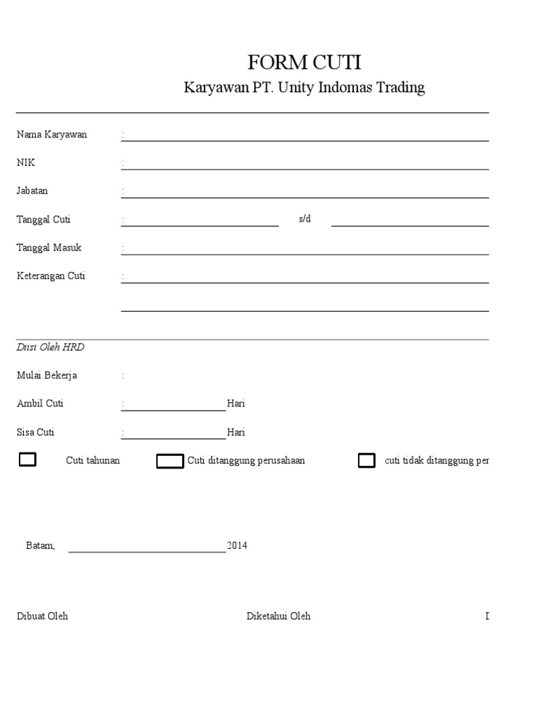 Formulir Cuti Karyawan PT Unity Indomas | PDF
