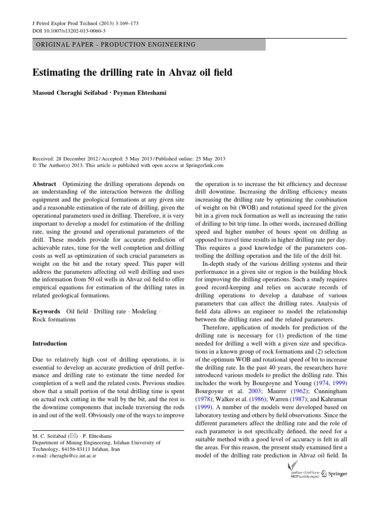 Drilling Rate in Ahvaz Oil Field | PDF | Oil Well | Prediction