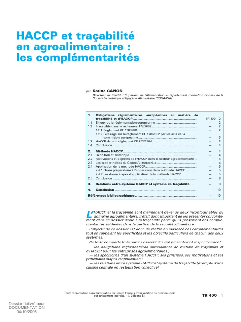 HACCP | PDF | Analyse des dangers et points critiques pour leur ...