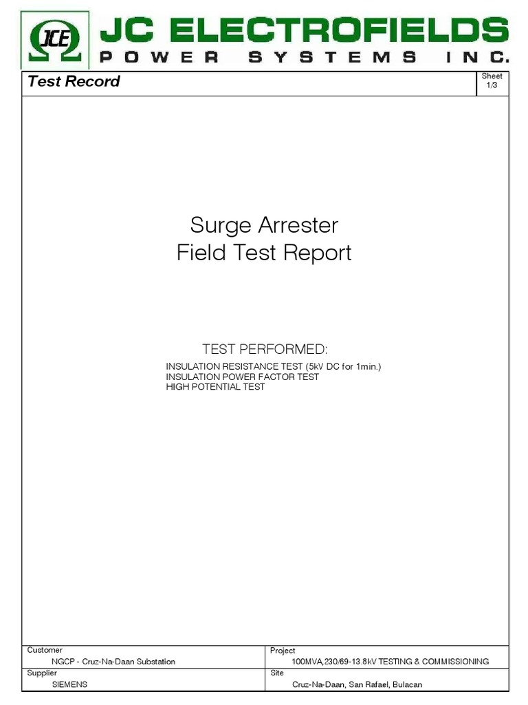 Surge Arrester Test Report for NGCP | PDF