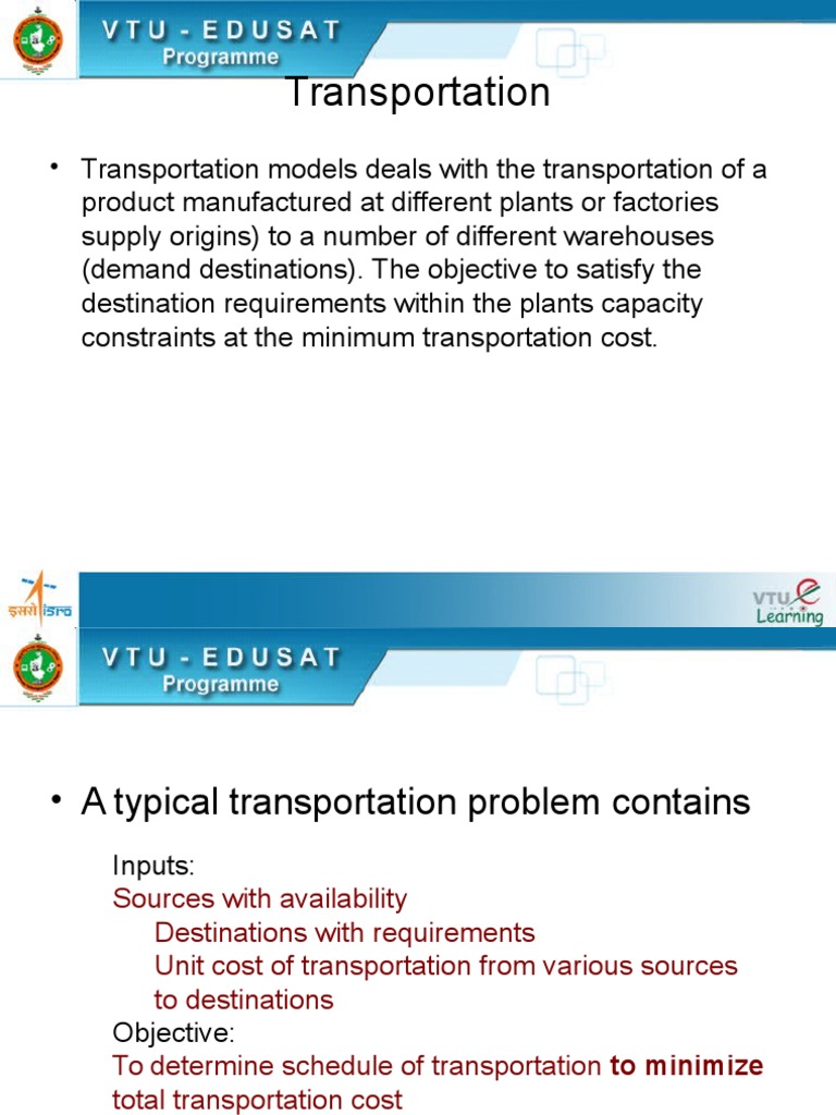 Transportation problems | Mathematical Optimization | Teaching Mathematics