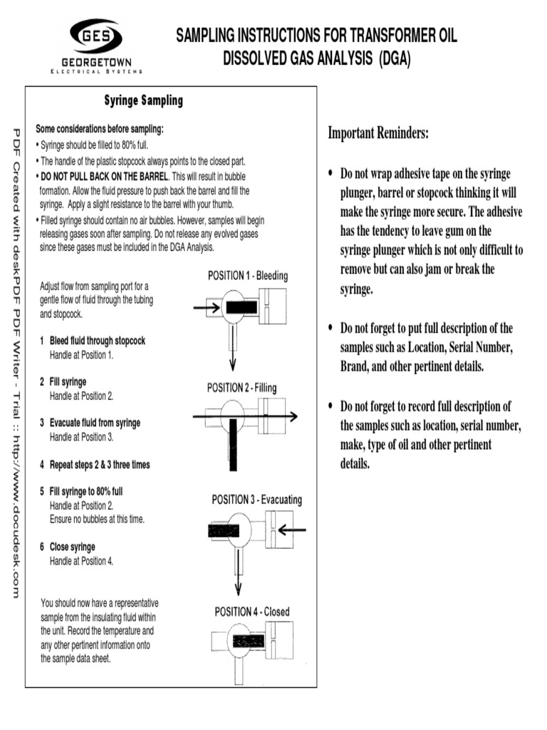 Sampling Instructions For Transformer Oil Dissolved Gas Analysis (Dga ...