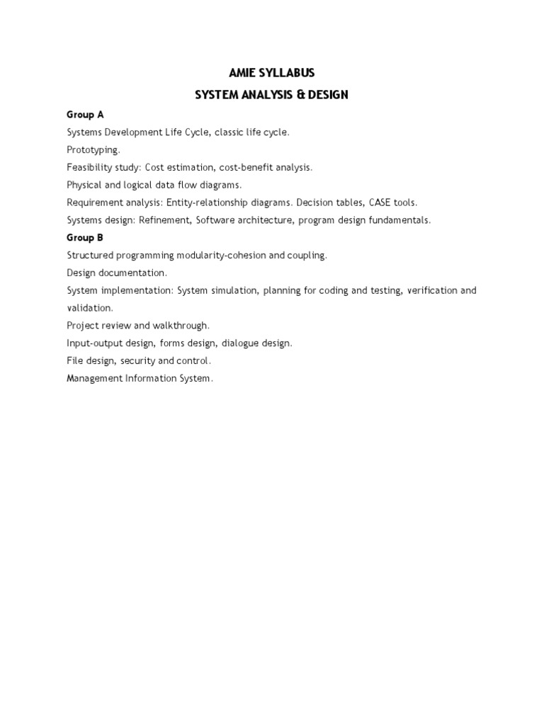 Amie Syllabus System Analysis & Design: Group A | PDF | Systems Theory ...