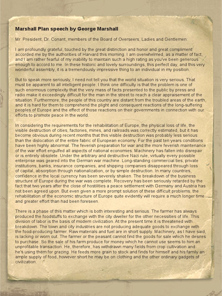 Marshall Plan Speech | PDF | Division Of Labour | Foods