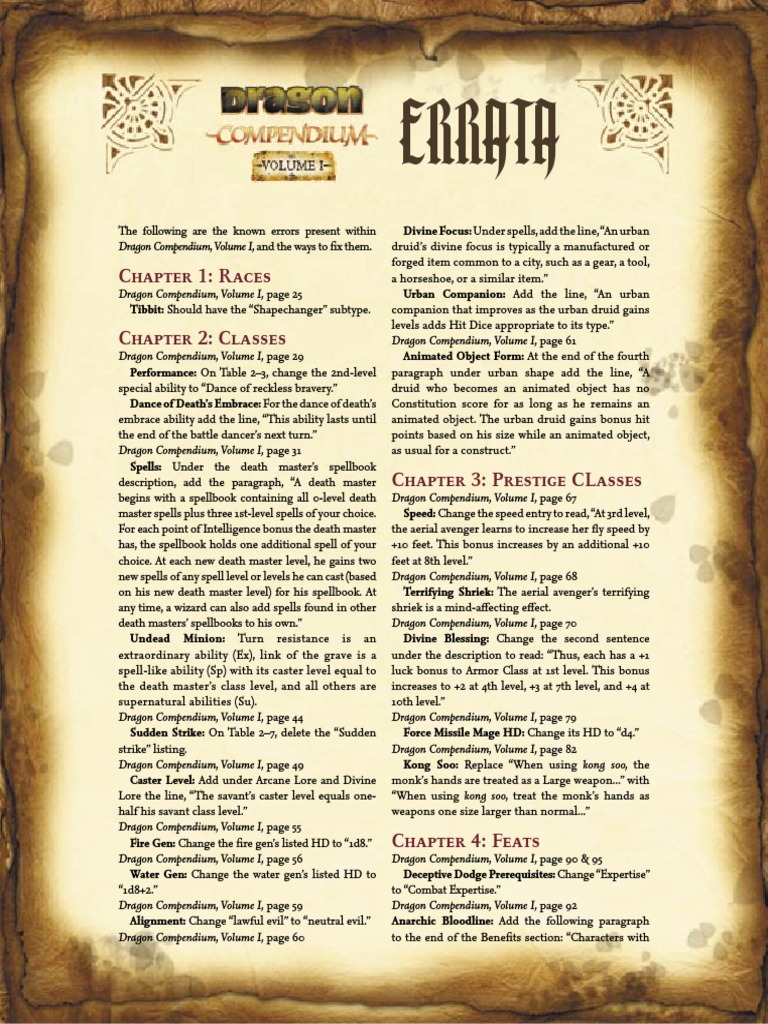 Dragon Compendium Volume I Errata | PDF | Fantasy Role Playing Games | Dungeons & Dragons