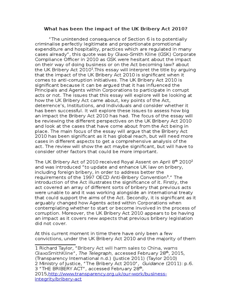What Has Been The Impact of The UK Bribery Act 2010 | PDF | Bribery ...