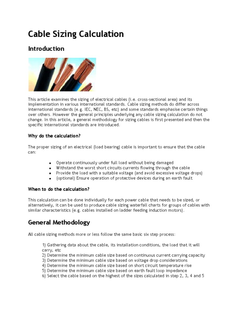 Cable Sizing Calculation | PDF | Electrical Impedance | Cable