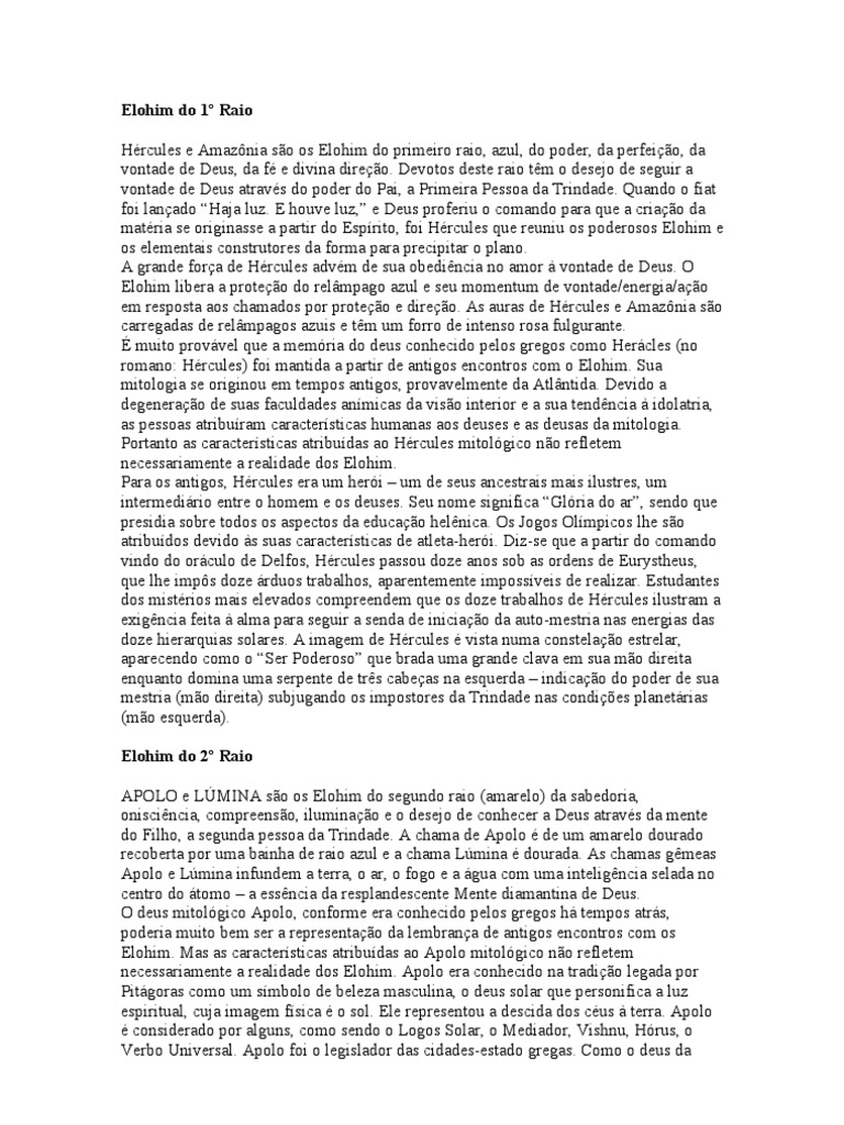Elohim Do 1º Raio Hércules e Amazônia | PDF | Apolo | Relâmpago