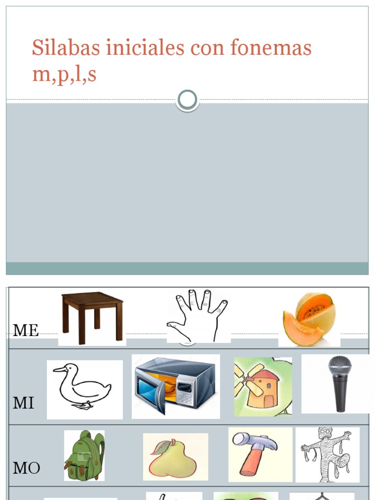 Silabas Iniciales Con Fonemas M, P, L, S | PDF | Artes del Lenguaje y ...