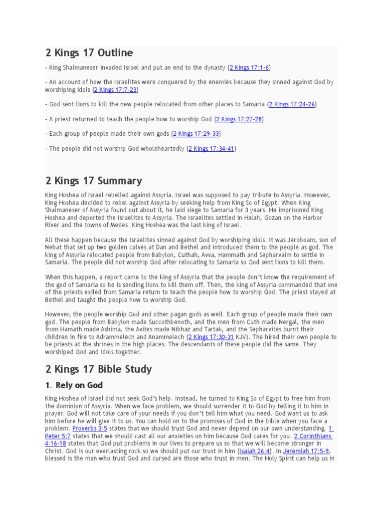 2 Kings 17 Outline | PDF | Idolatry | Hebrew Bible