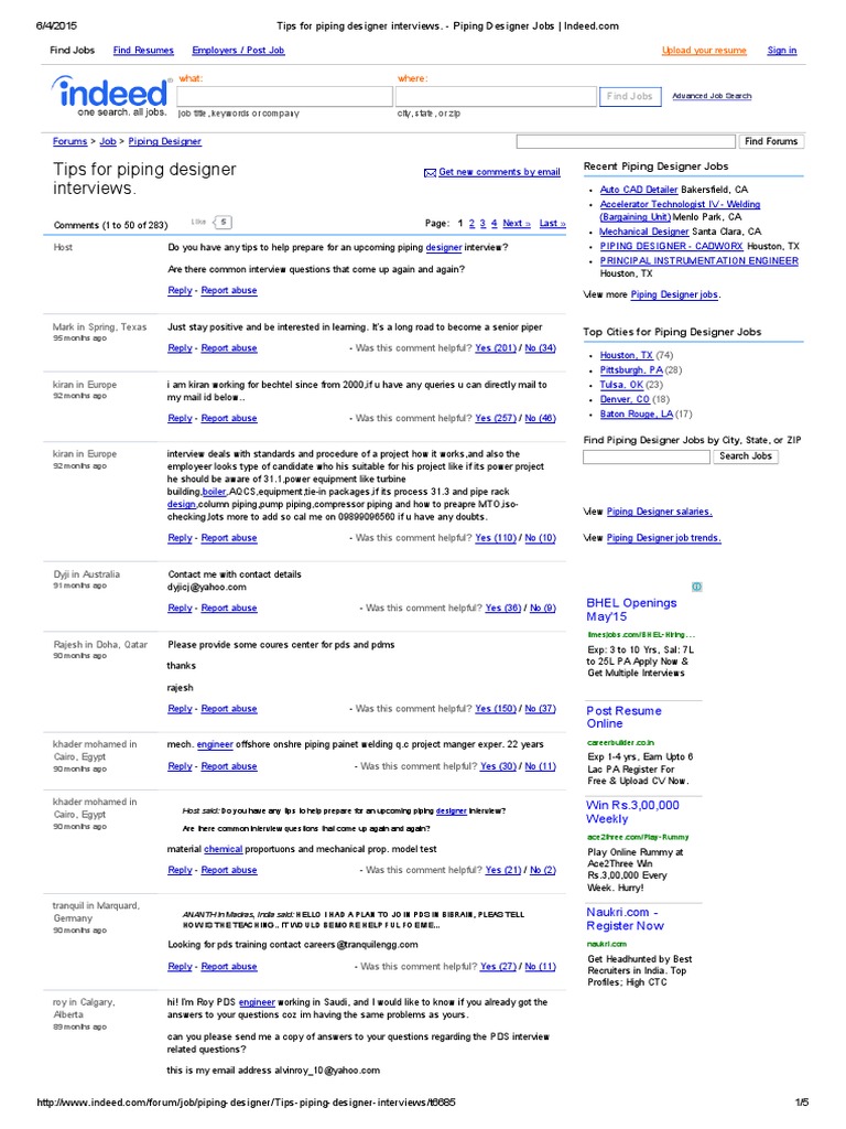 Tips For Piping Designer Interviews. - Piping Designer Jobs - Indeed ...