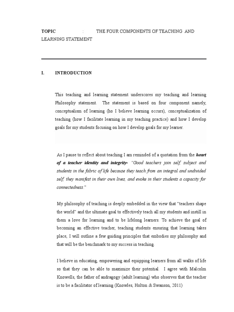 Four Components of Teaching Learning Statement | PDF | Constructivism ...