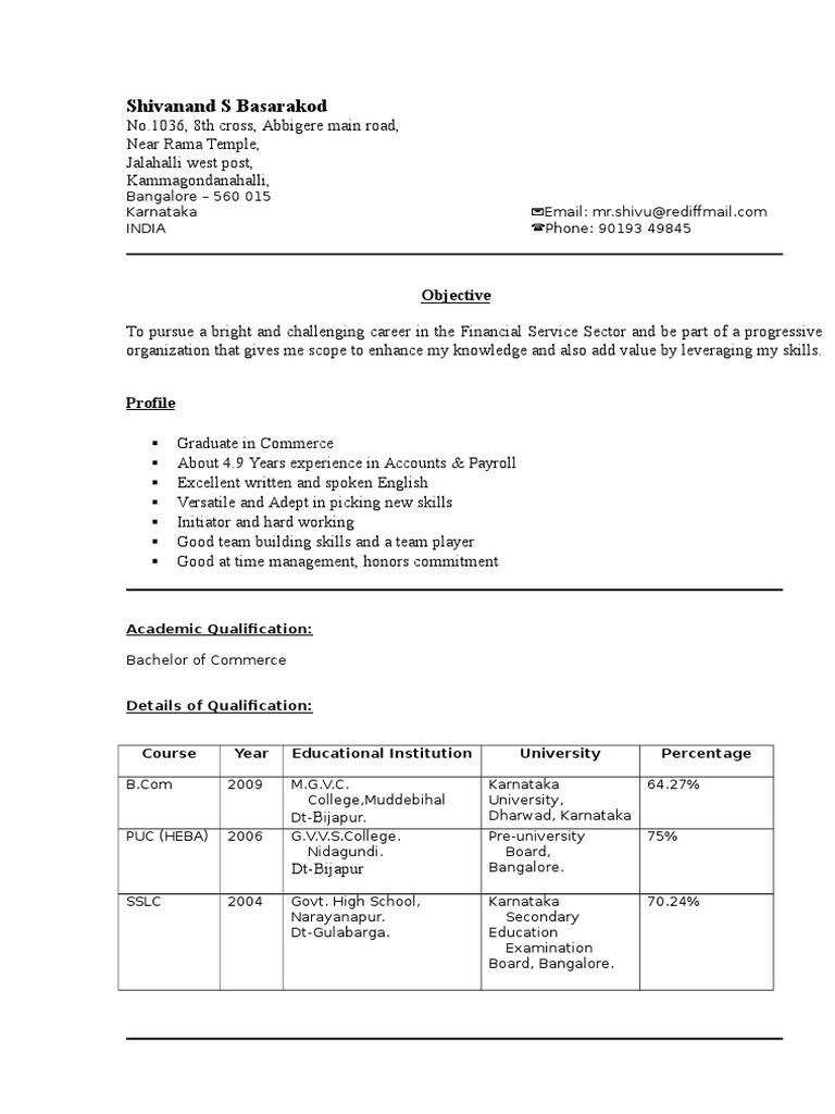 Shiva CV | PDF | Payroll | Invoice