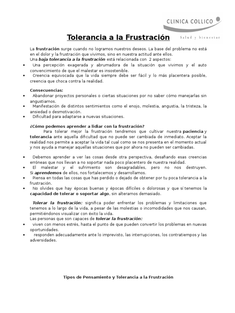 Tolerancia A La Frustracion | PDF | Tolerancia | Mente