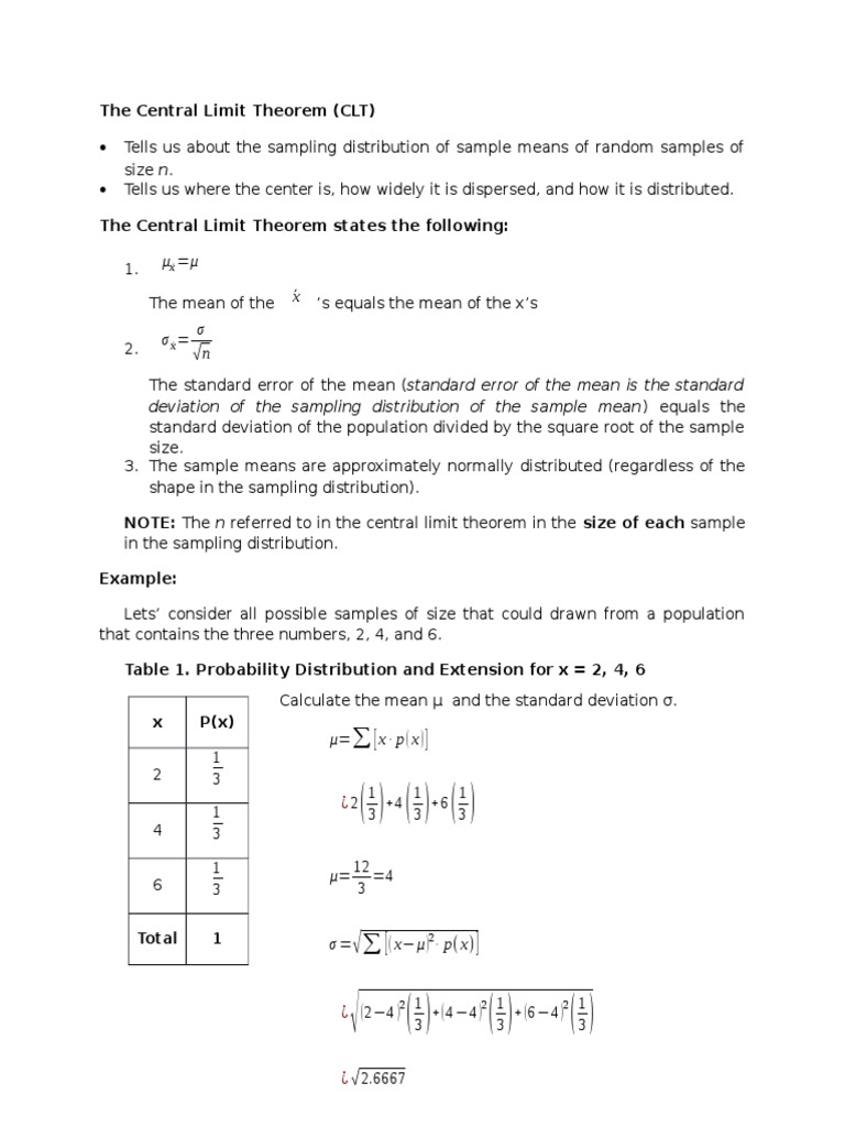 The Central Limit Theorem | PDF | Standard Error | Normal Distribution