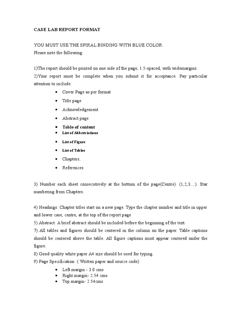 Case Lab Report Format: List of Abbreviations List of Figure List of ...