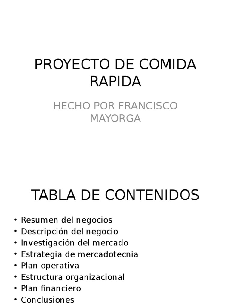 Proyecto de Comida Rapida | PDF