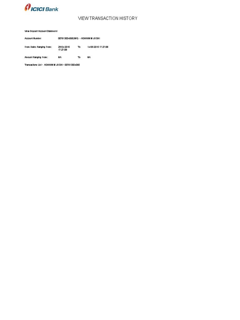 Transaction History: Ashwin M Joshi | PDF