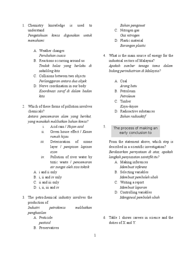 Chemistry Form 4 - Paper 1 | PDF | Mole (Unit) | Atoms