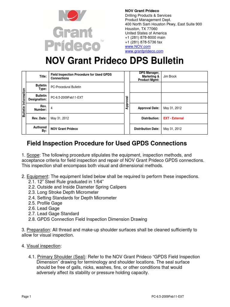 NOV Grant Prideco Drilling Connection Inspection Guide | PDF