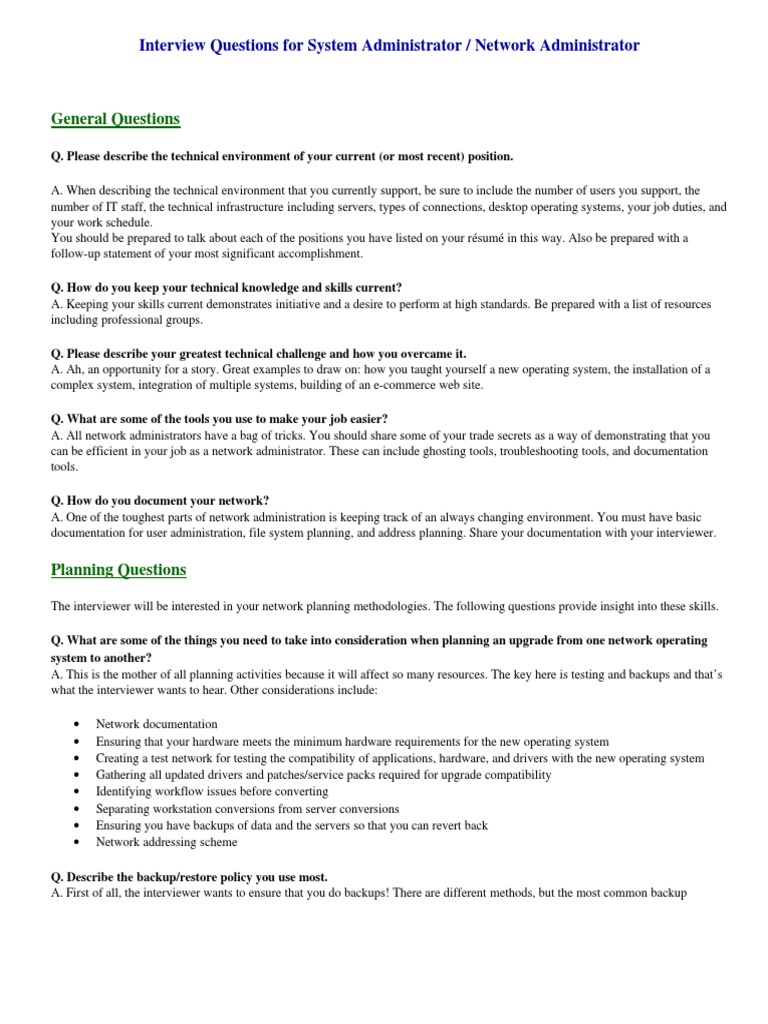 Interview Questions For System Administrator | Download Free PDF | Active Directory | Domain ...