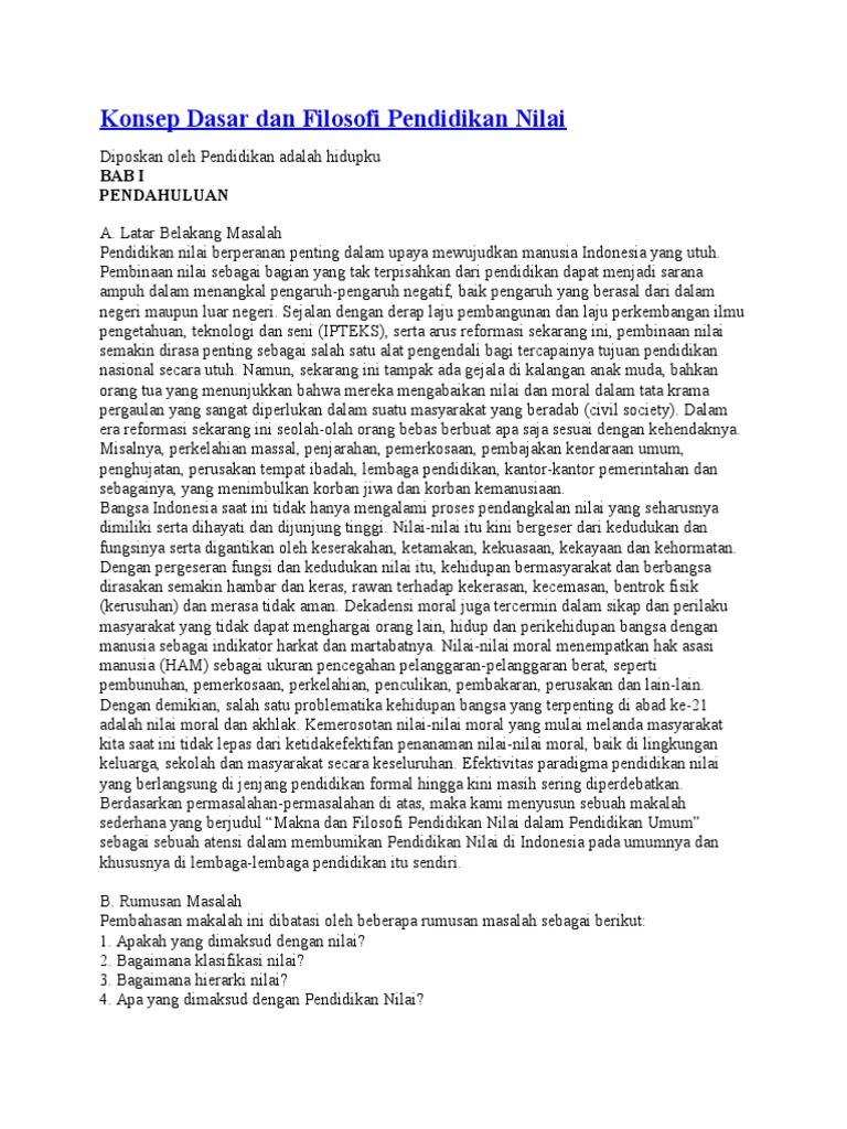 Konsep Dasar Dan Filosofi Pendidikan Nilai | PDF