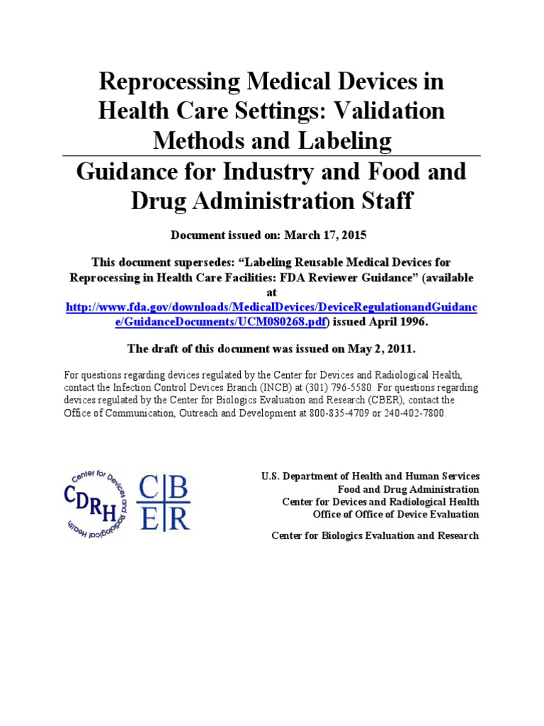 Ucm253010 Reprocessing Instructions For Reusable Medical Devices. | PDF ...