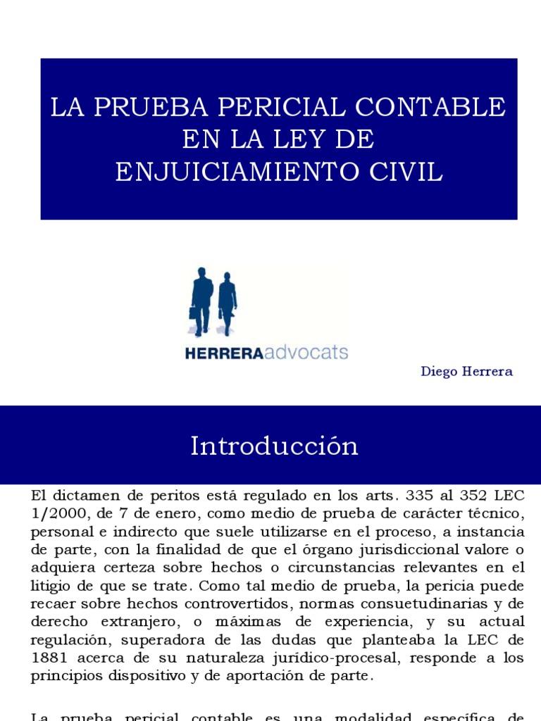 Prueba Pericial Contable en LEC 2000 | PDF | Testigo experto ...
