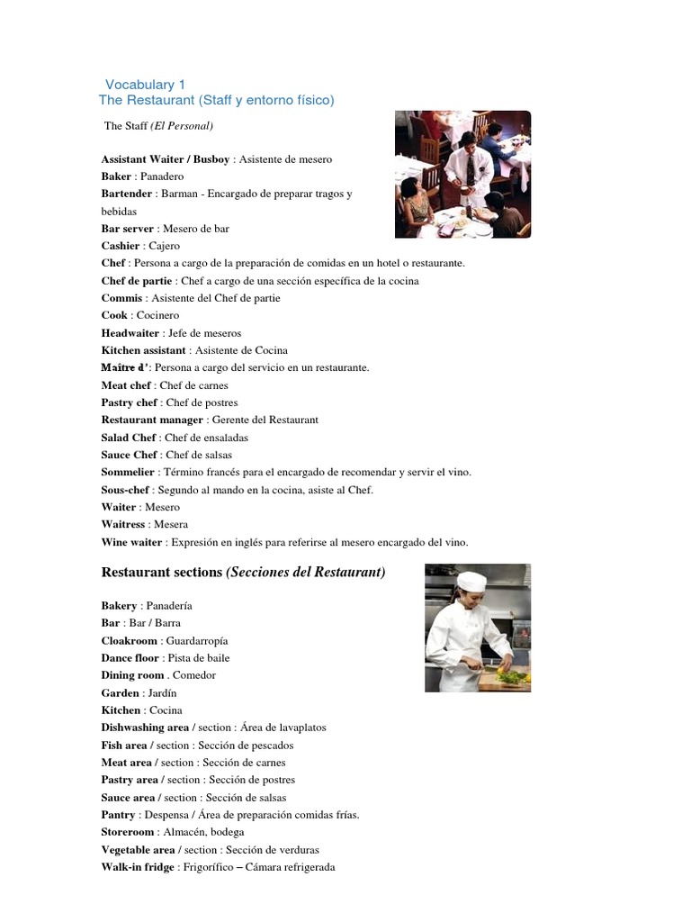 Vocabulario Esencial de Gastronomía | PDF | Almuerzo | Preparación de ...