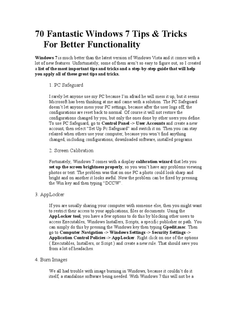 70 Fantastic Windows 7 Tips | PDF | Windows 7 | Microsoft Windows