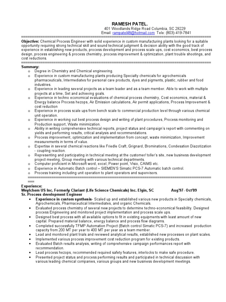 Process Development Engineer | PDF | Fine Chemical | Emulsion