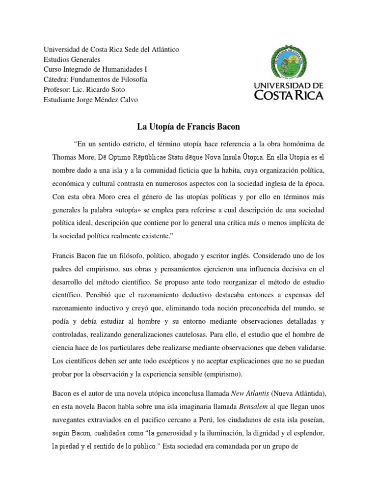 La Utopia de Francis Bacon PDF | PDF | utopía | Francis Bacon