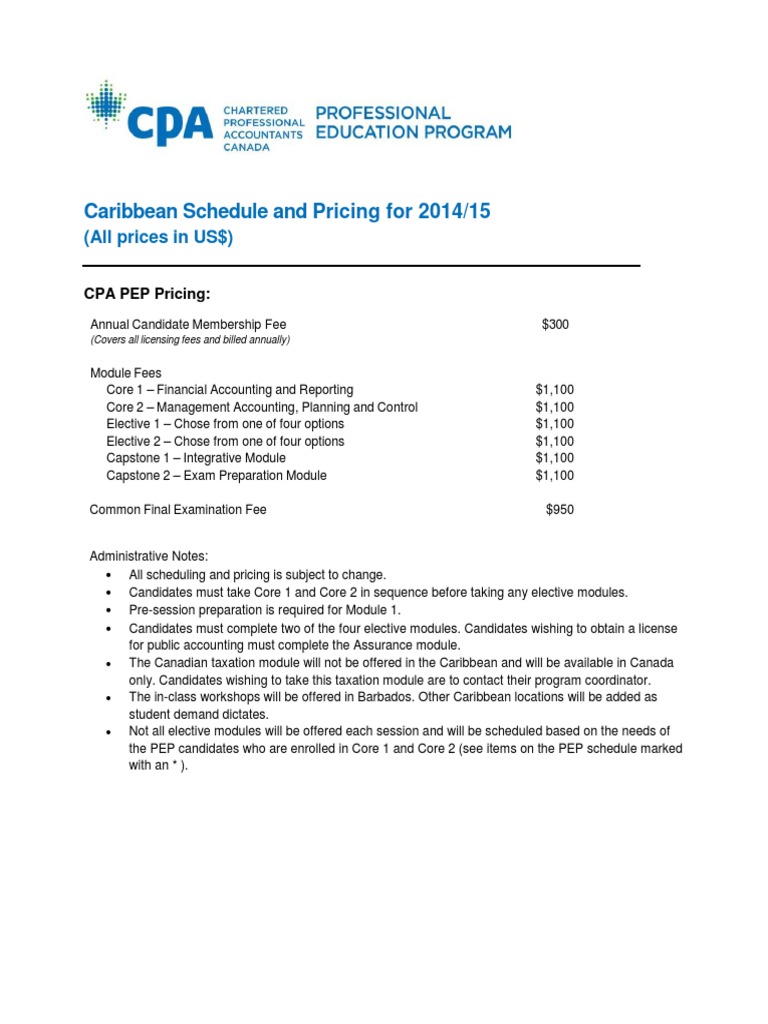 Cpa Carib Pep Pricing and Scheduling 2014 15 | PDF | Business