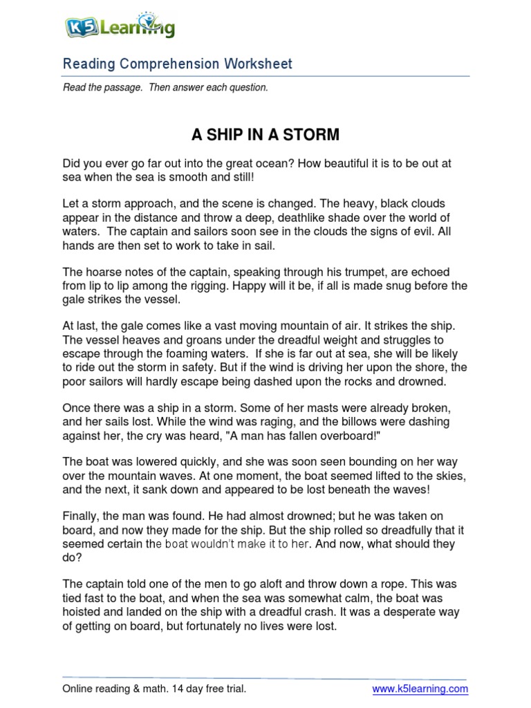 5th Grade Reading Comprehension: Ship Storm | PDF | Science & Mathematics