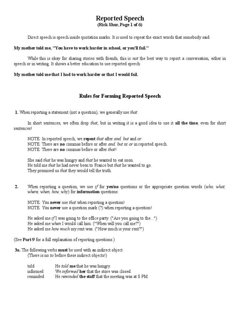 Reported Speech Info | PDF | Grammar | Language Mechanics