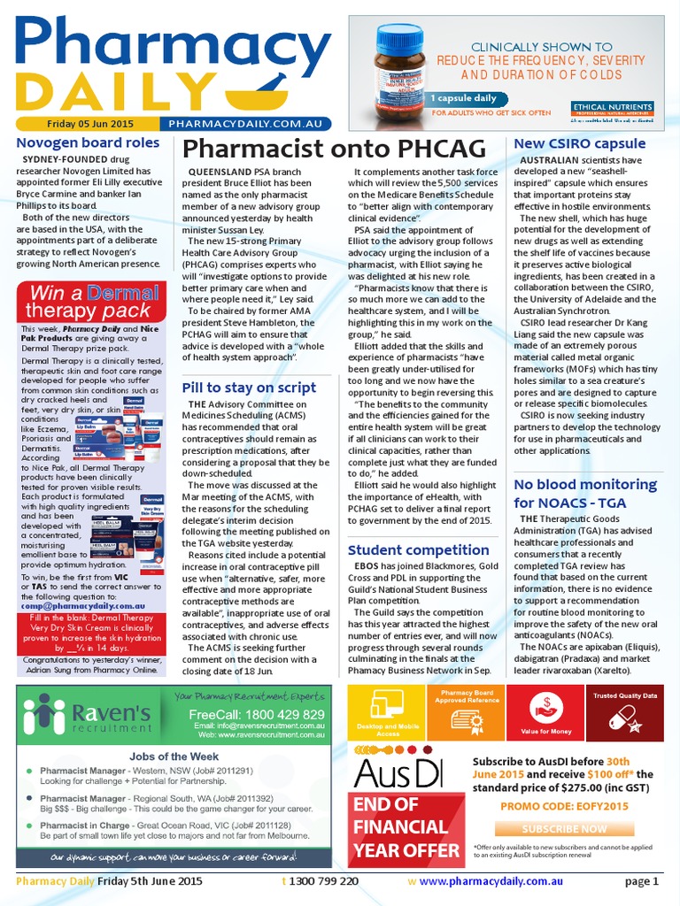 Pharmacy Daily For Fri 05 Jun 2015 - Pharmacist Onto PHCAG, Pharmacy ...