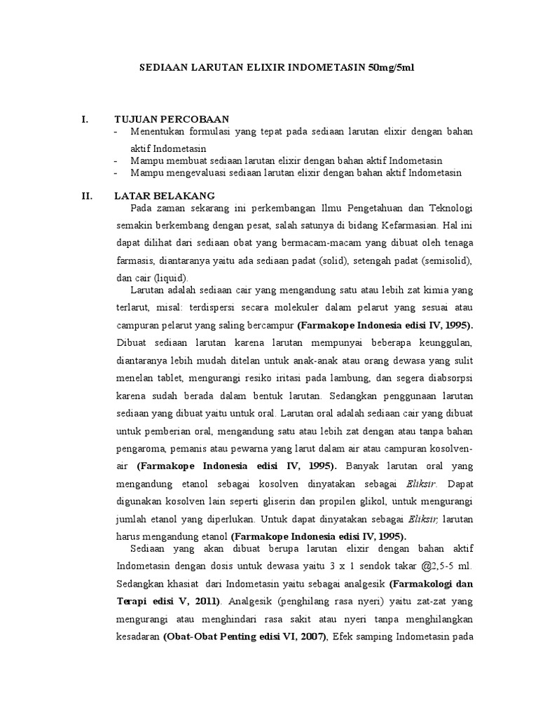Laporan Larutan Elixir Indometasin | PDF
