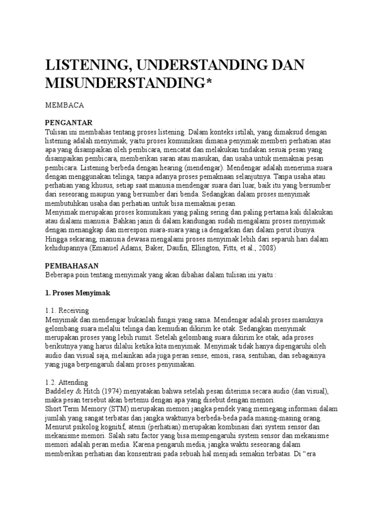 Listening Misunderstanding | PDF