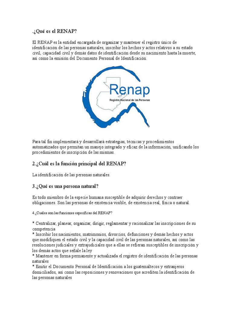 Qué Es El RENAP | PDF | Instituciones sociales | Ciencias sociales