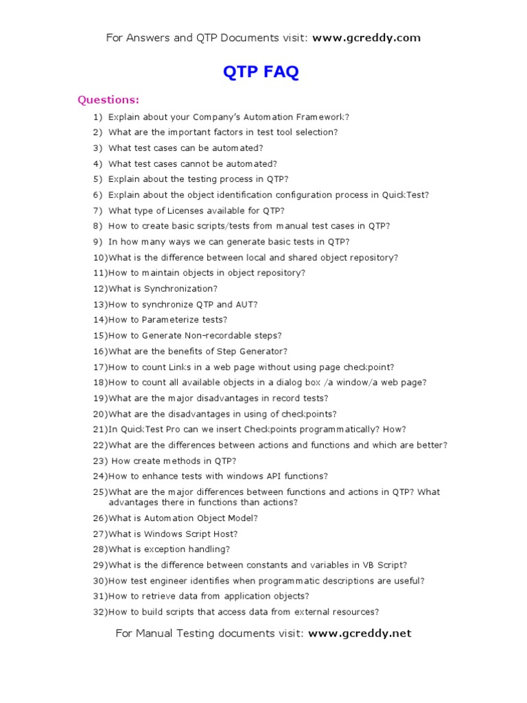 Qtp Interview Questions Pdf Object Computer Science Computer Programming