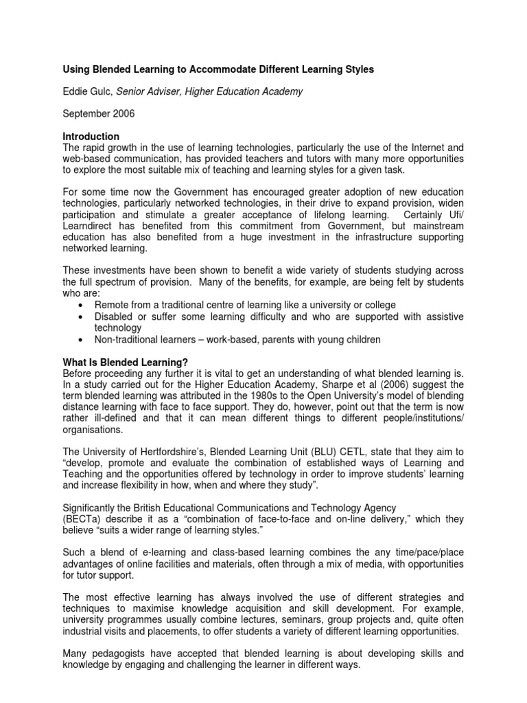 Using Blended Learning To Accommodate Different Learning Styles | PDF | Educational Technology ...