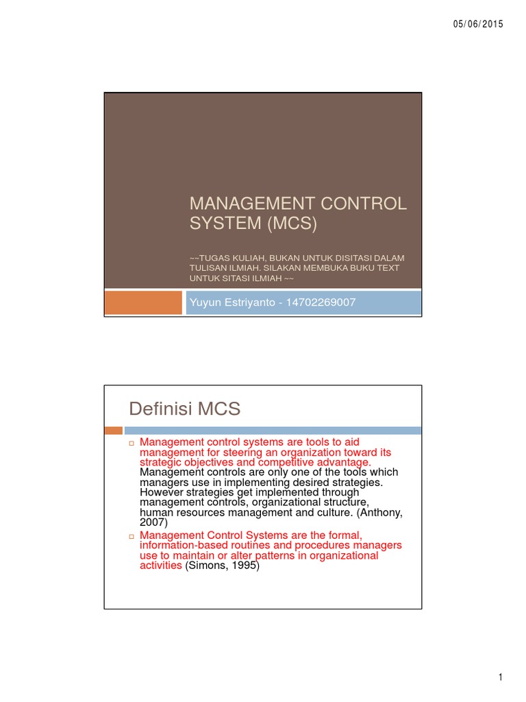 Management Control System (MCS) | PDF | Metaphysics Of Mind | Cognitive ...