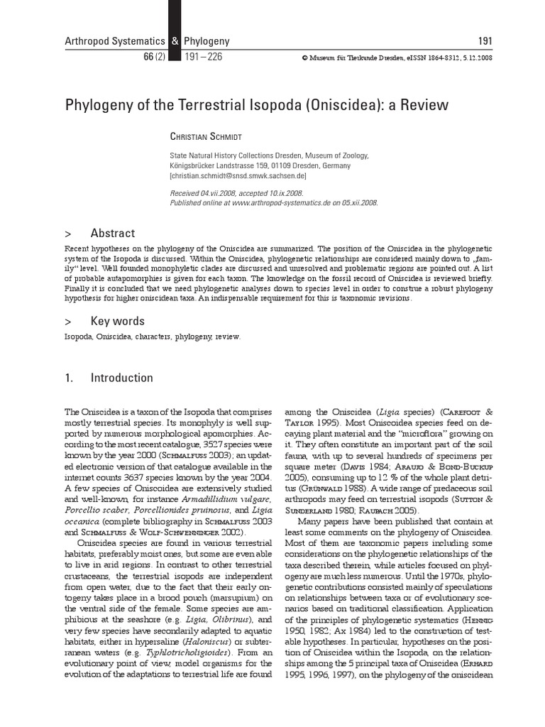 Phylogeny of The Terrestrial Isopoda | PDF | Phylogenetic Tree | Taxon