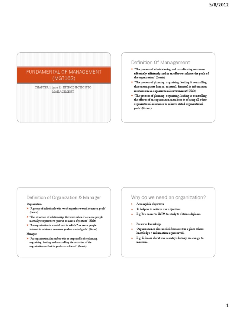 Fundamental of Management Mgt162 | PDF | Goal | Efficiency