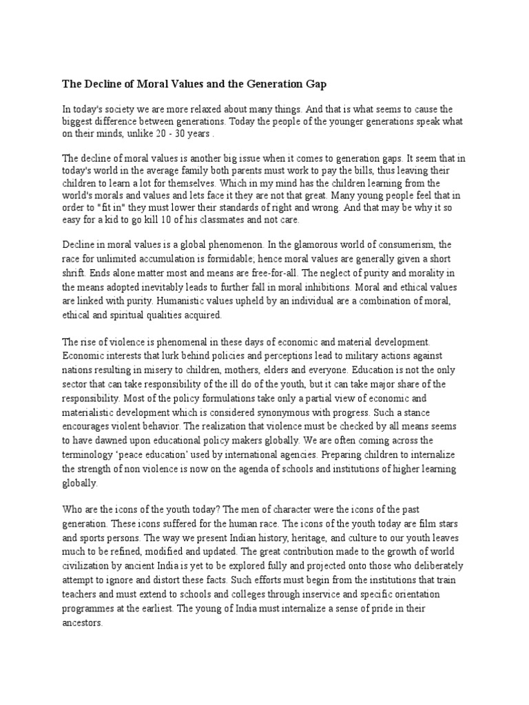 The Decline of Moral Values | PDF | Value (Ethics) | Violence