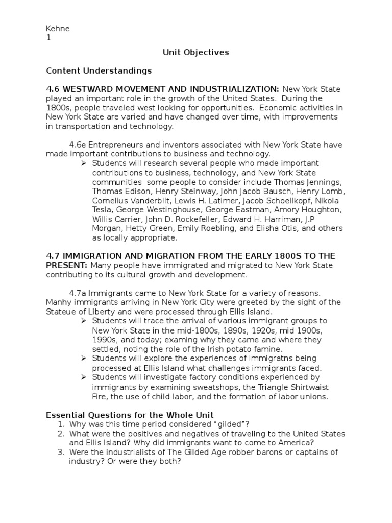 The Gilded Age Unit Plan | PDF | English As A Second Or Foreign ...